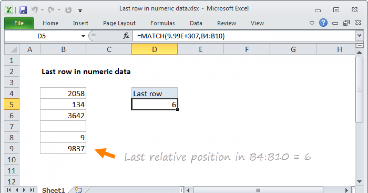 Last Row In Numeric Data Excel Formula Exceljet